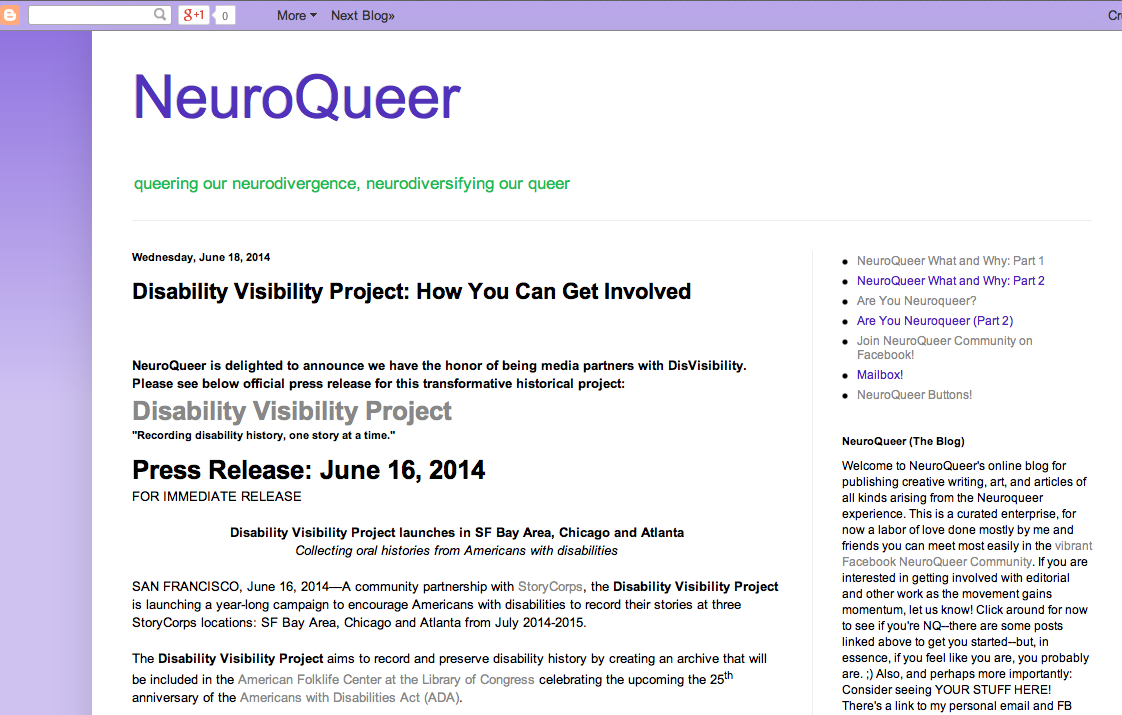 In the News: NeuroQueer (June 18, 2014) – Disability Visibility Project